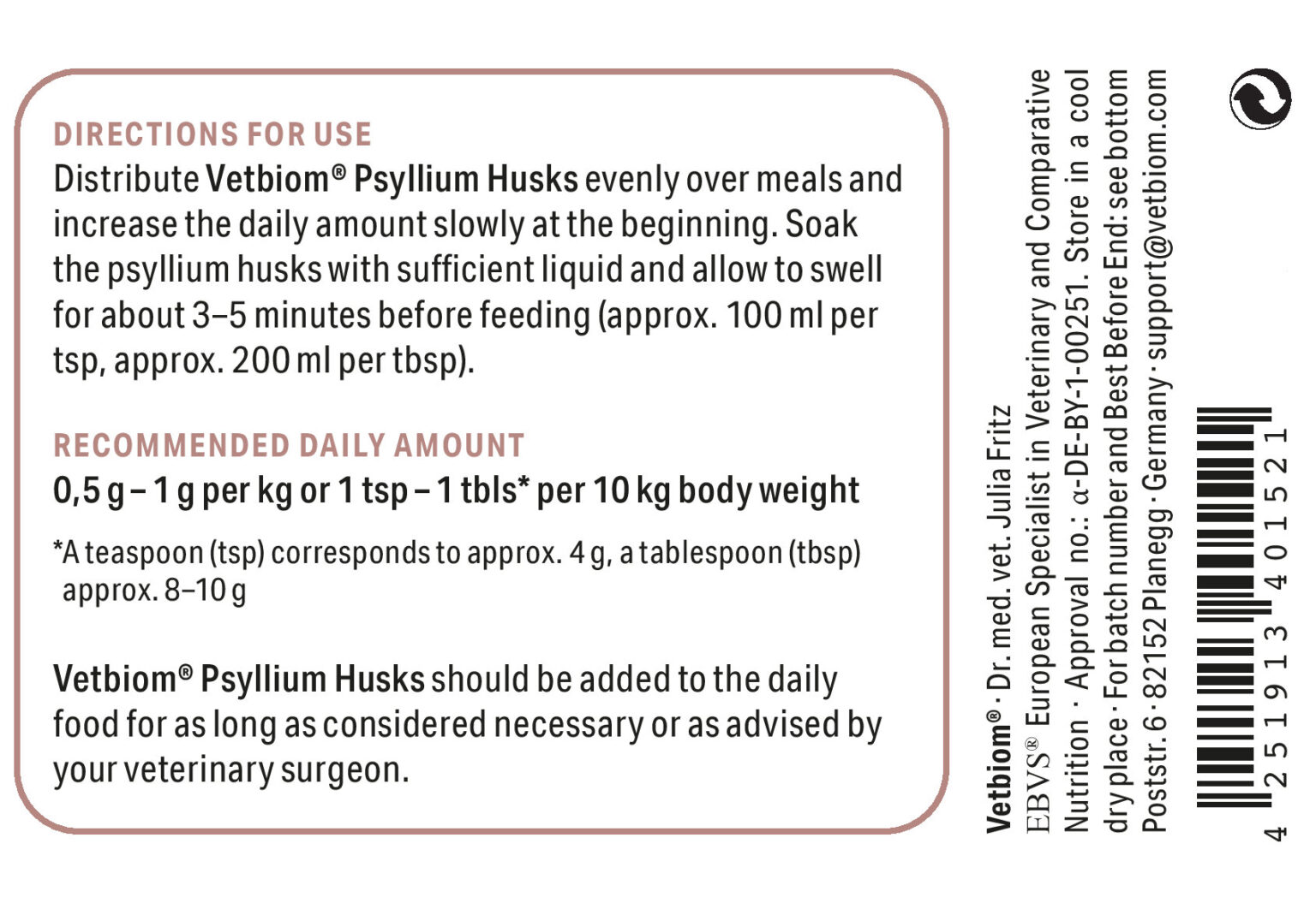 Vetbiom psyllium husks dog cat - vetbiom.com